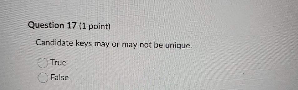 Solved Question 17 (1 ﻿point)Candidate keys may or may not | Chegg.com