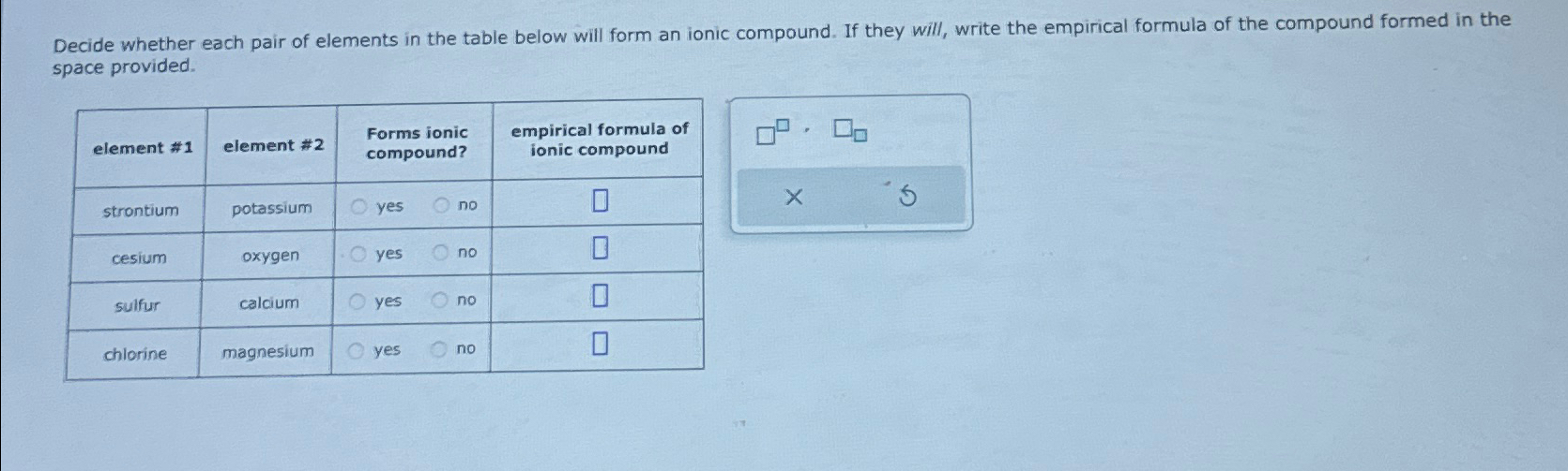 Solved Decide whether each pair of elements in the table | Chegg.com