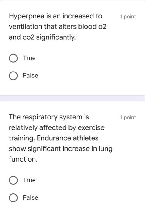 Solved 1 point Hyperpnea is an increased to ventilation that | Chegg.com
