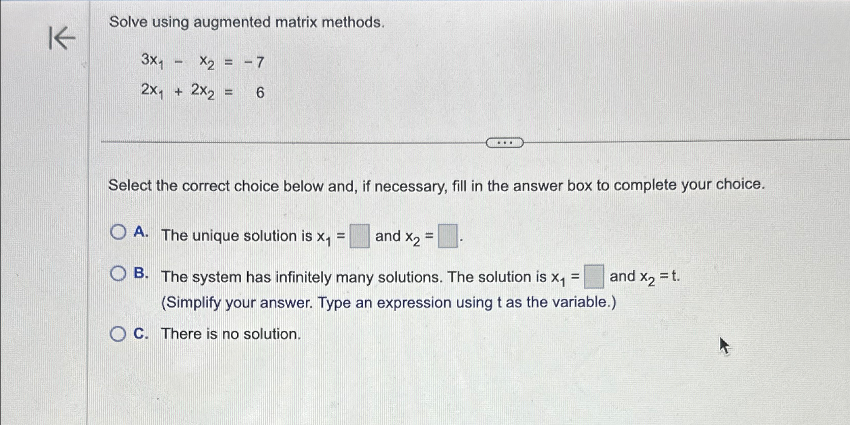 Solved Solve using augmented matrix | Chegg.com