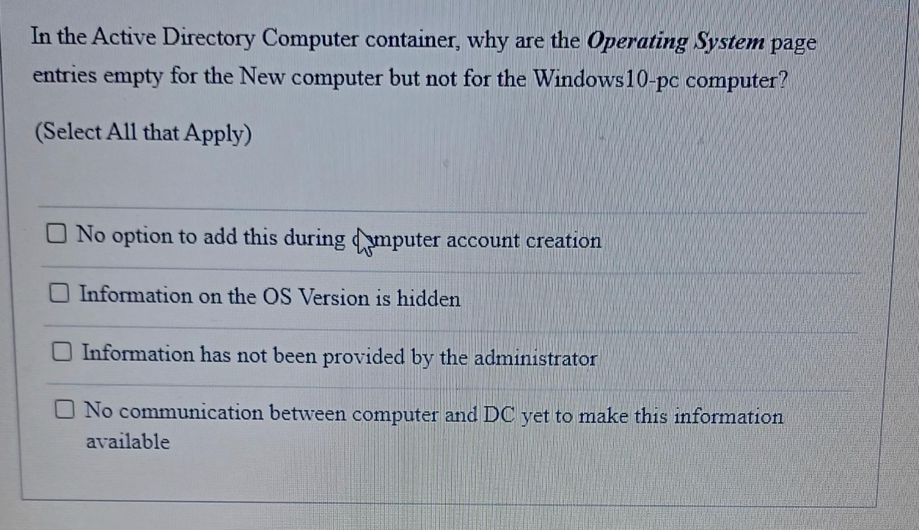 Solved In the Active Directory Computer container, why are | Chegg.com