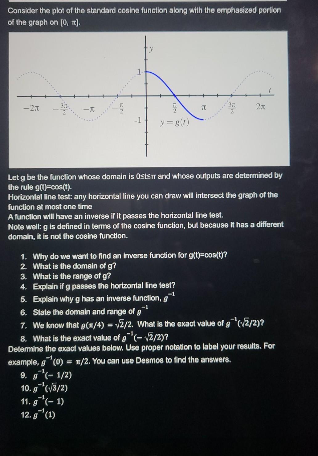 Solved Consider the plot of the standard cosine function | Chegg.com