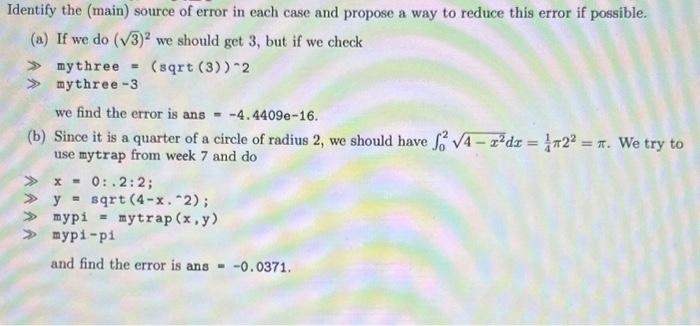 Solved Identify the (main) source of error in each case and | Chegg.com