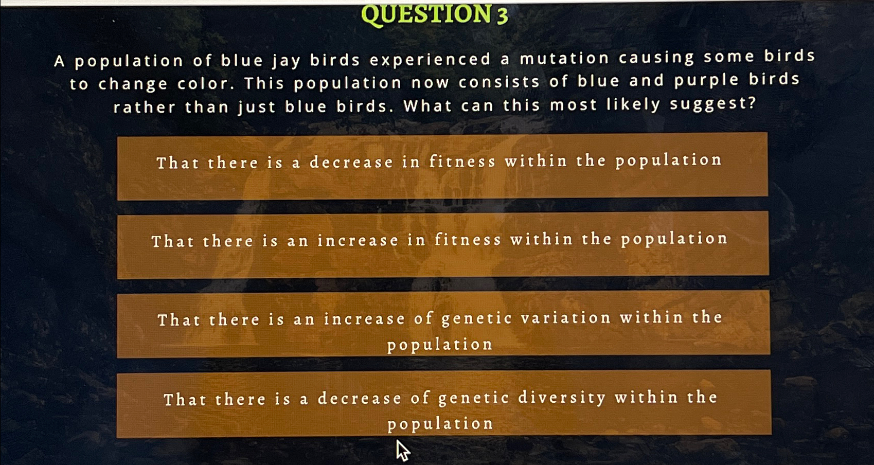 Solved QUESHON3A population of blue jay birds experienced a | Chegg.com