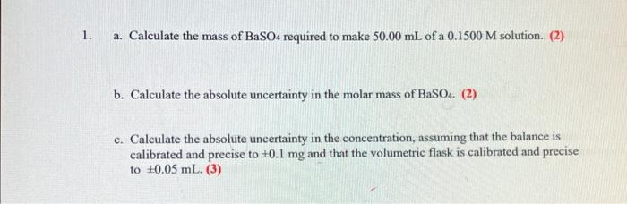 Solved a. Calculate the mass of BaSO4 required to make 50.00 | Chegg.com