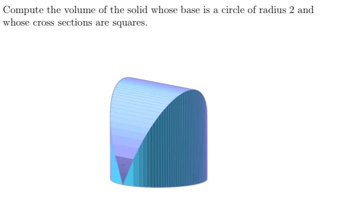 Solved Compute the volume of the solid whose base is a | Chegg.com