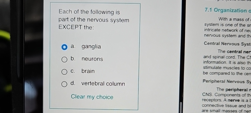 Solved Each of the following ispart of the nervous | Chegg.com