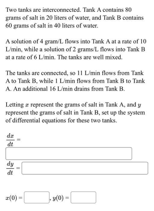 Solved Two tanks are interconnected. Tank A contains 80 | Chegg.com