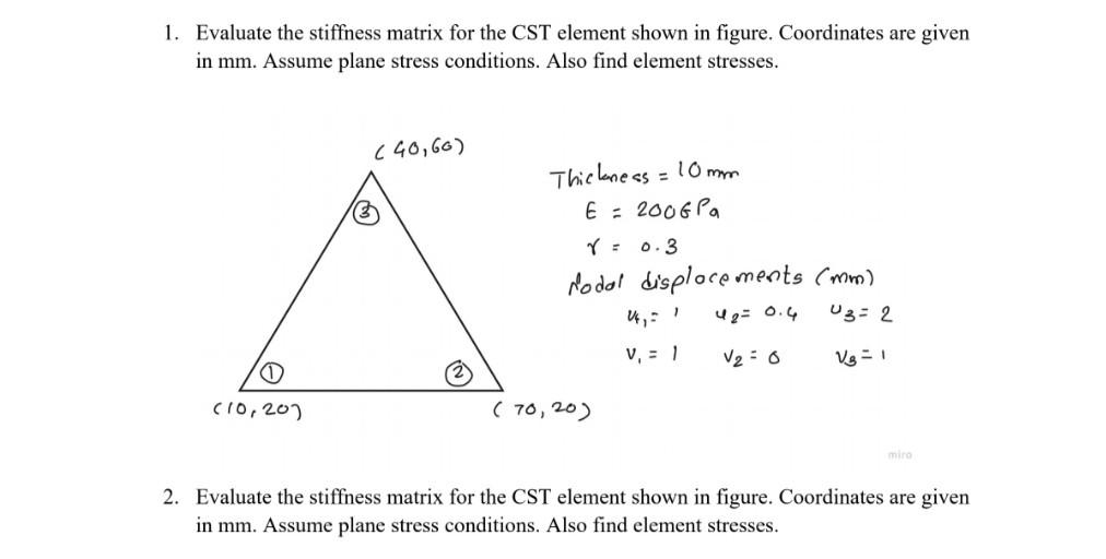 Solved 1. Evaluate the stiffness matrix for the CST element | Chegg.com