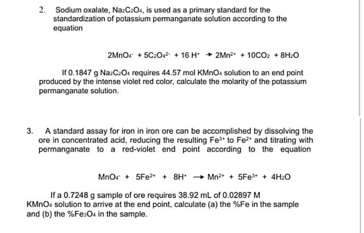 Solved 2. Sodium oxalate, Na2C2O4, is used as a primary | Chegg.com