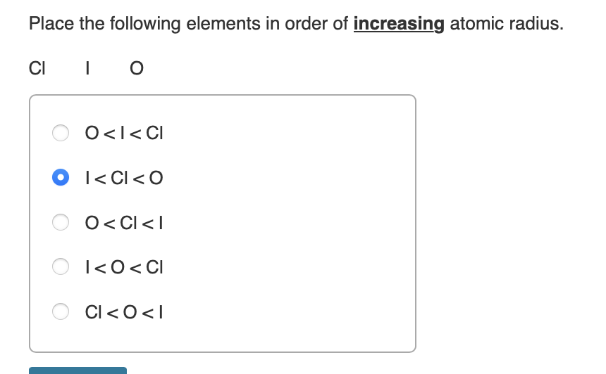 Solved Place the following elements in order of increasing | Chegg.com