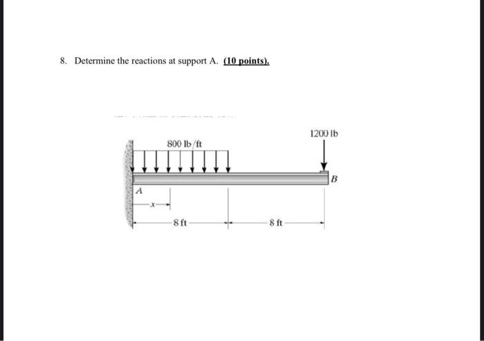 Solved 8. Determine the reactions at support A. (10 points). | Chegg.com
