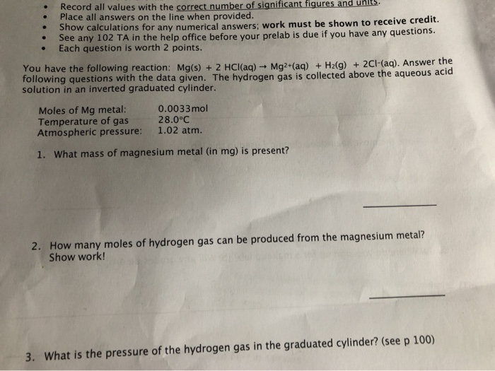 Solved Record all values with the correct number of | Chegg.com