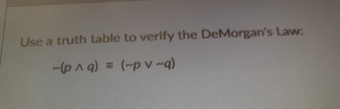 Solved Use a truth table to verify the DeMorgan's Law: | Chegg.com