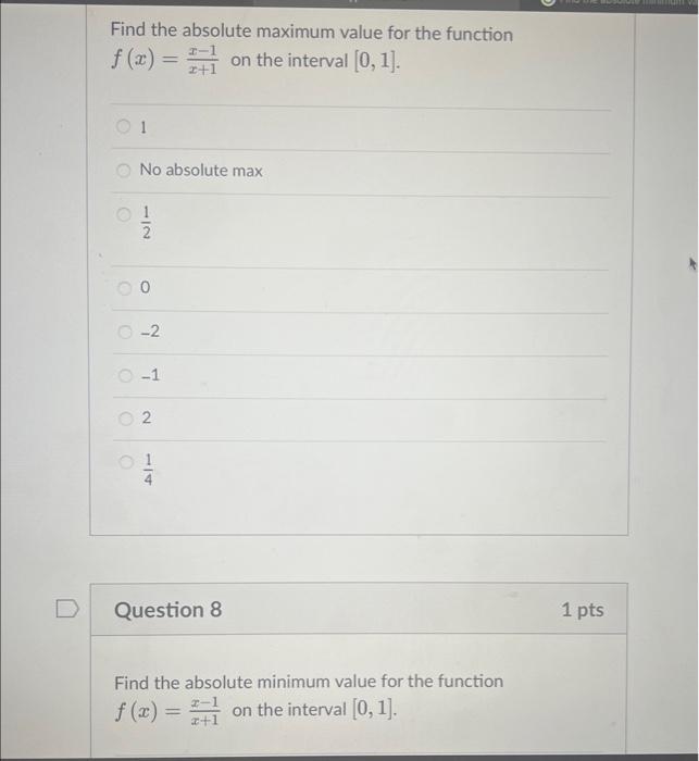 Solved Find the absolute maximum value for the function | Chegg.com