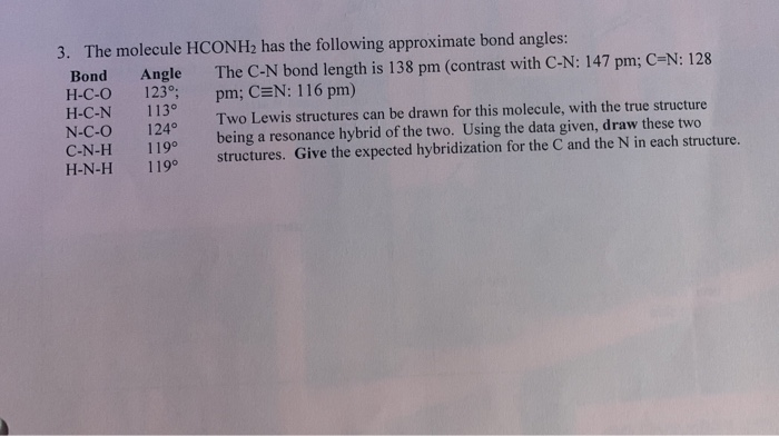 Solved The molecule HCONH2 has the following approximate | Chegg.com