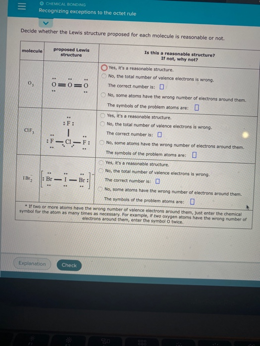 Solved O CHEMICAL BONDING Recognizing exceptions to the | Chegg.com
