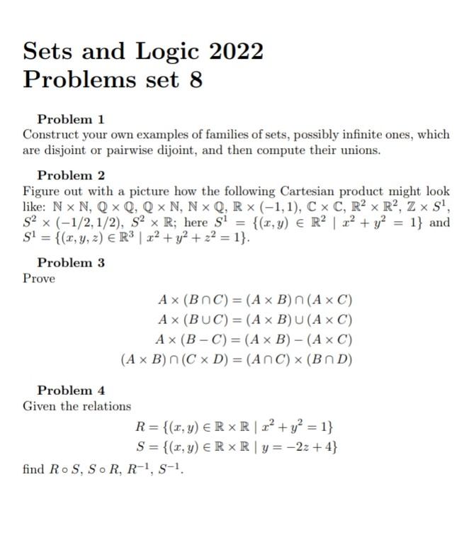 Solved Sets and Logic 2022 Problems set 7 Problem 1 Prove it | Chegg.com