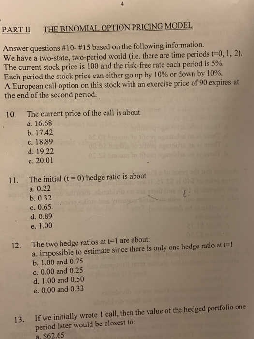 Solved PART II THE BINOMIAL OPTION PRICING MODEL Answer | Chegg.com