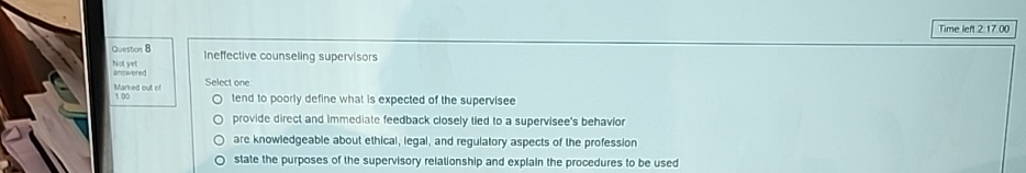 Solved Quention 8Ineffective counseling supervisorsSelect | Chegg.com