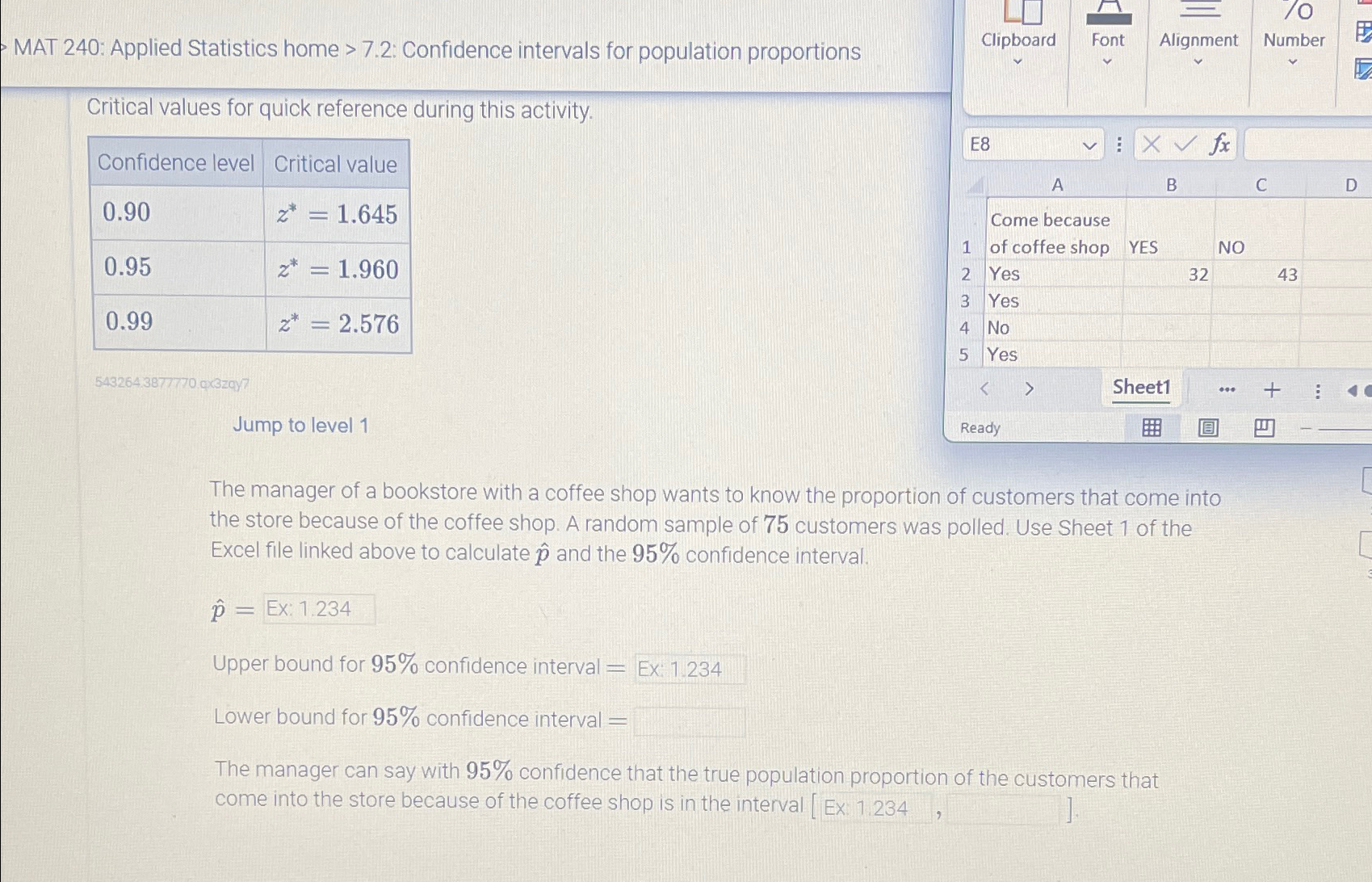 Solved MAT 240: Applied Statistics home >7.2 ﻿: Confidence | Chegg.com