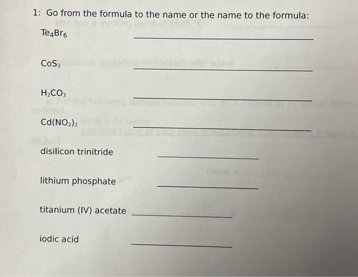 Solved 1: Go from the formula to the name or the name to the | Chegg.com