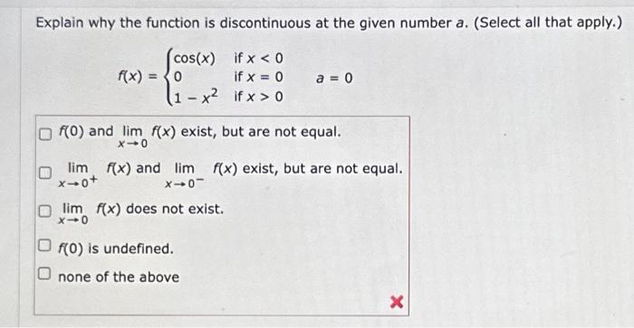 Solved Explain Why The Function Is Discontinuous At The 7793