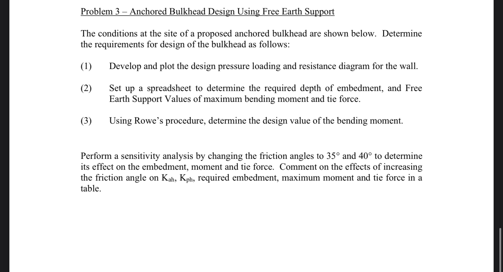Problem 3 - ﻿Anchored Bulkhead Design Using Free | Chegg.com