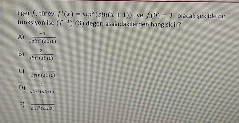 Solved Eğer f, türevi f'(x) = sin?(sin(x + 1)) ve f(0) = 3 | Chegg.com