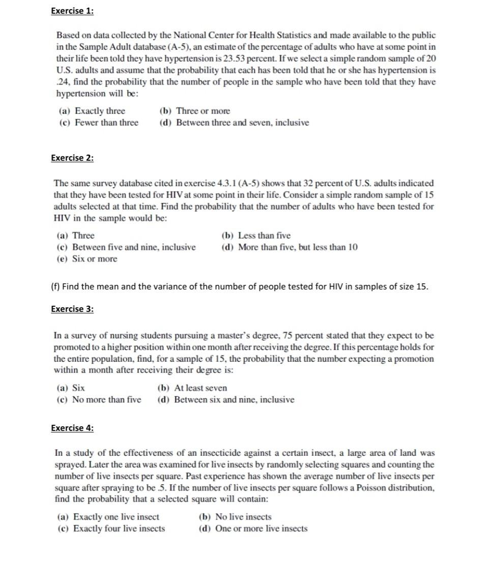 Solved Exercise 1: Based on data collected by the National | Chegg.com
