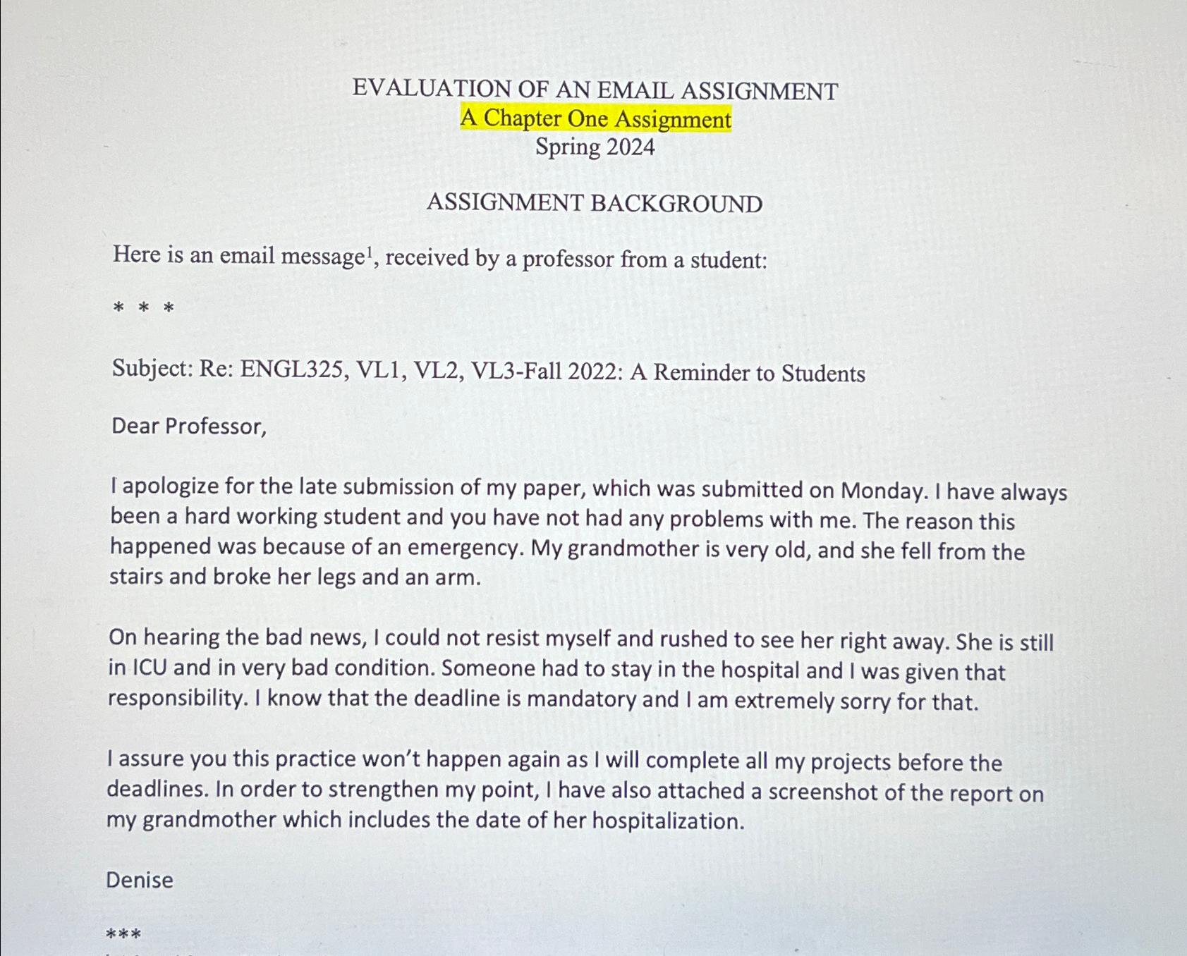 Solved EVALUATION OF AN EMAIL ASSIGNMENTA Chapter One | Chegg.com