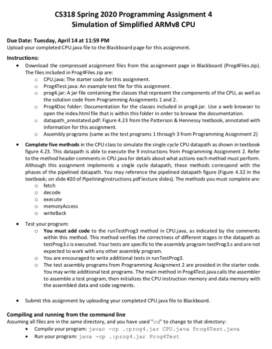 CS318 Spring 2020 Programming Assignment 4 Simulation | Chegg.com
