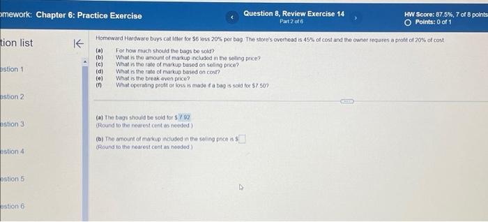 Solved mework: Chapter 6: Practice Exercise tion list estion | Chegg.com Solved mework: Chapter 6: Practice Exercise tion list estion | Chegg.com