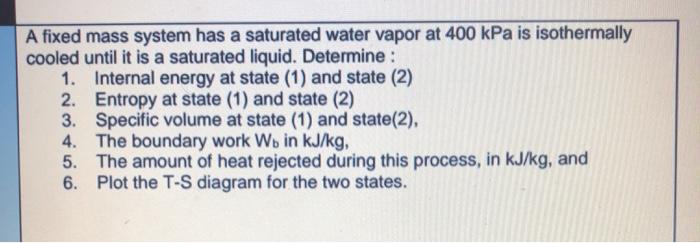 Solved A fixed mass system has a saturated water vapor at | Chegg.com