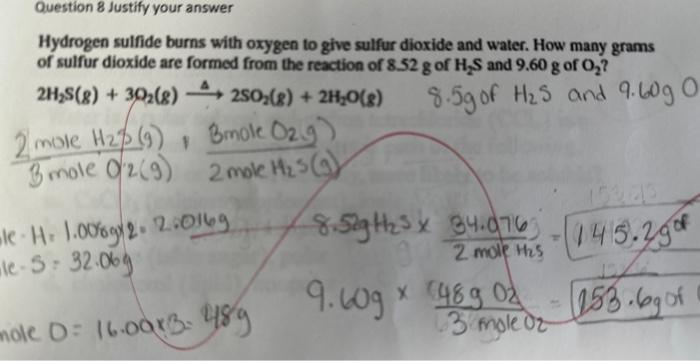 Solved Hydrogen sulfide burns with oxygen to give sulfur | Chegg.com