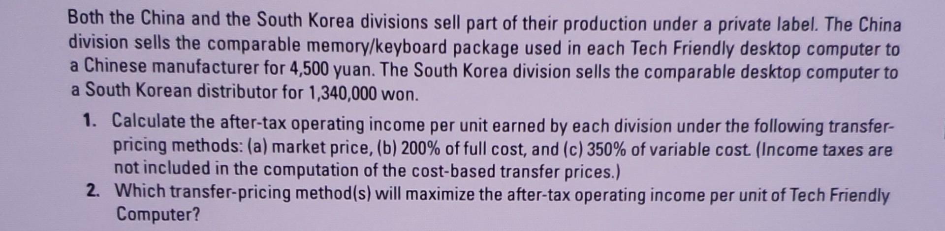 22-20 Multinational transfer pricing, effect of | Chegg.com