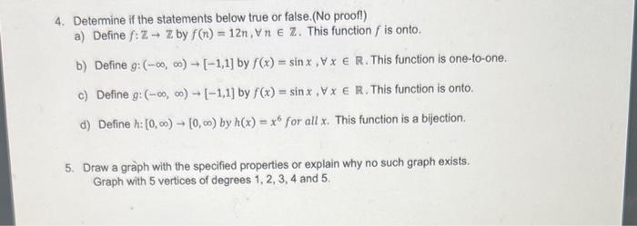 Solved 4. Determine if the statements below true or false. | Chegg.com