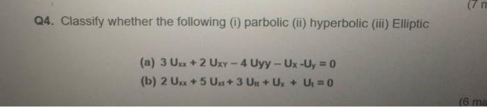 Solved (7n Q4. Classify whether the following i parbolic | Chegg.com