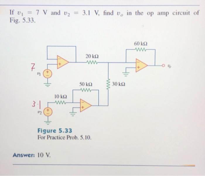 Solved If v1=7 V and v2=3.1 V, find vo in the op amp circuit | Chegg.com