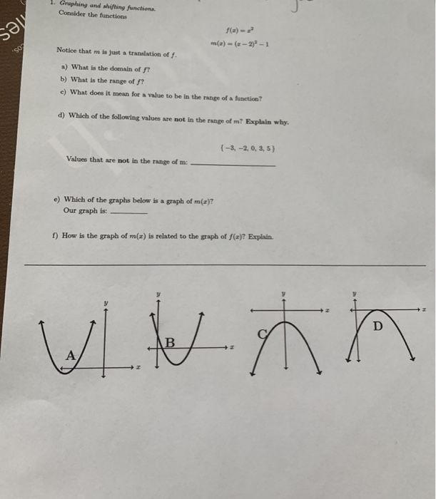 Solved 1. Graphing and shifting functions Consider the | Chegg.com