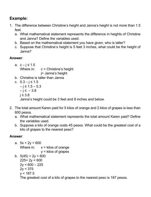 Solved Problem Solving involving Linear Inequalities in Two | Chegg.com