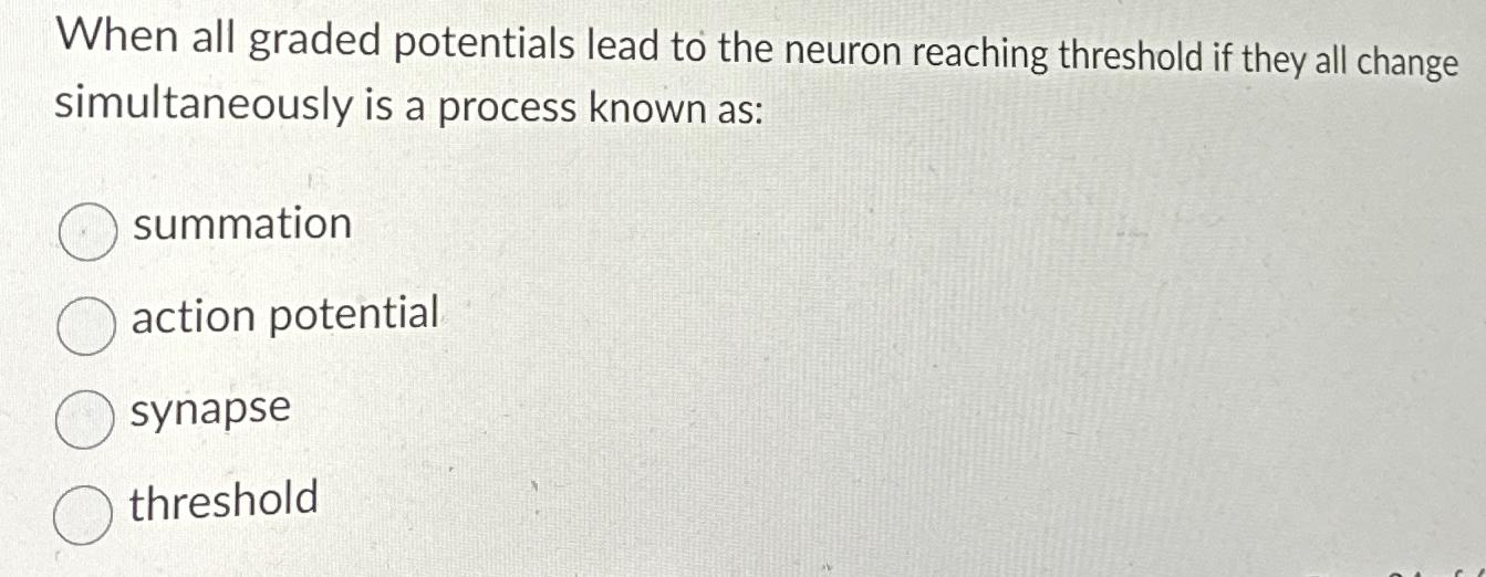 Solved When all graded potentials lead to the neuron | Chegg.com