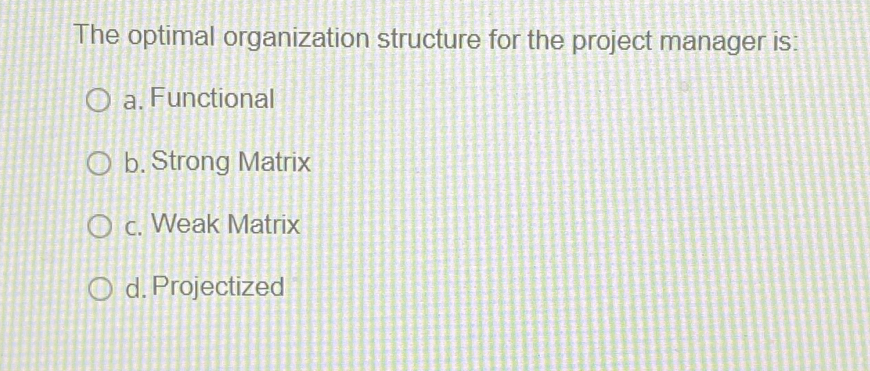 Solved The optimal organization structure for the project | Chegg.com