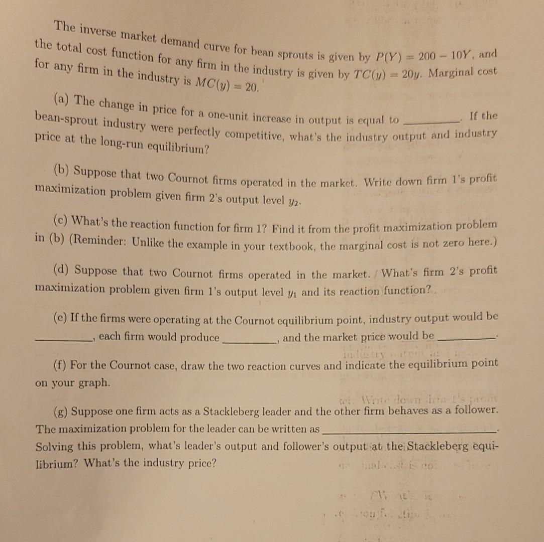 Solved The inverse market demand curve for bean sprouts is | Chegg.com