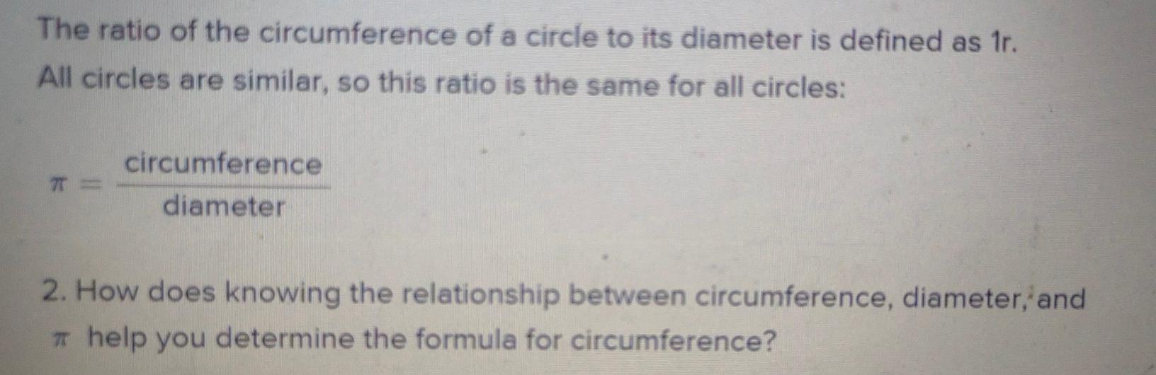 Solved The ratio of the circumference of a circle to its | Chegg.com