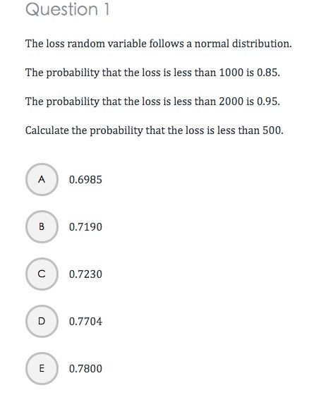 Solved Question 1 The loss random variable follows a normal | Chegg.com