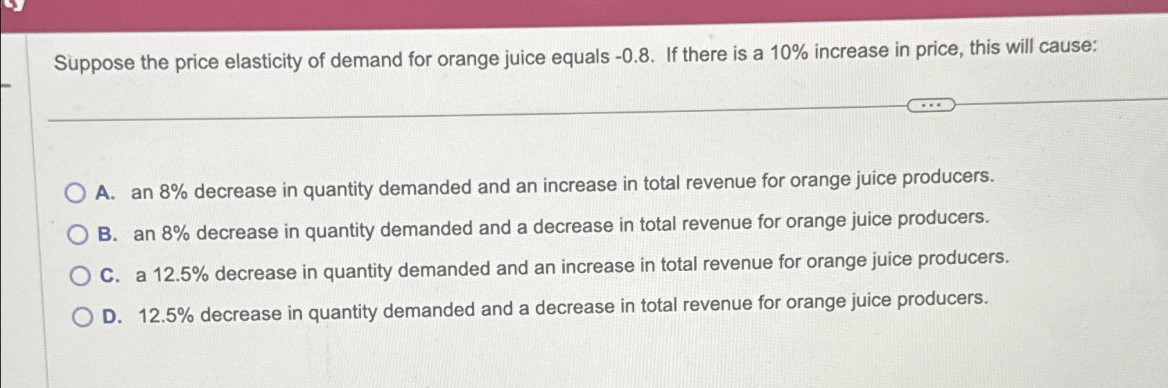 Solved Suppose the price elasticity of demand for orange | Chegg.com