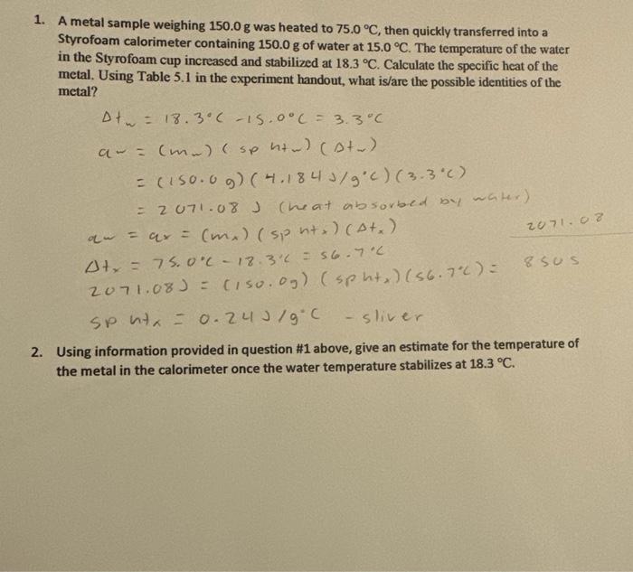 Solved please help solve number 2 using the given | Chegg.com