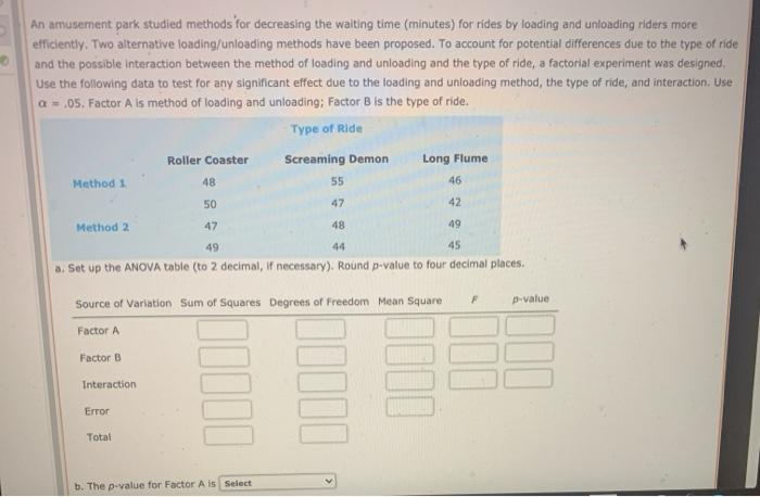 Solved An amusement park studied methods for decreasing the | Chegg.com