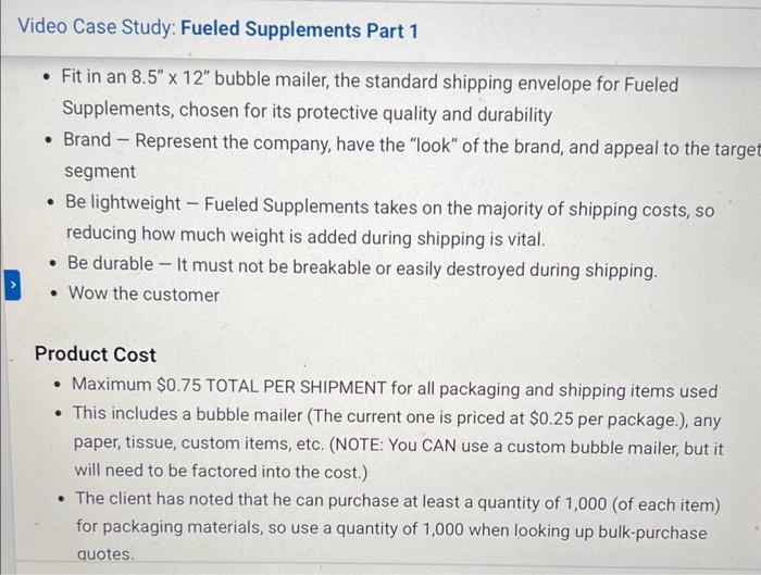 Solved Case: Fueled Supplements Part 1 (Packaging) Case | Chegg.com